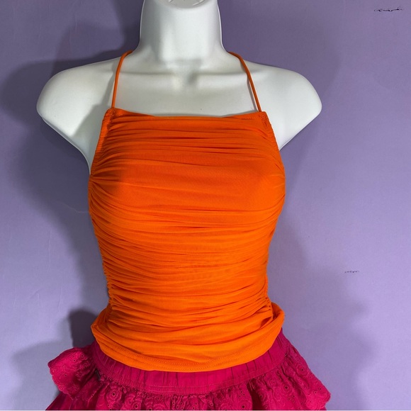 SHEIN | Tops | Orange Ruched Halter Neck Top | Poshmark